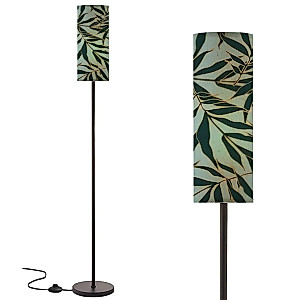 RZNTJHUINA Modern Standing Lamps Vintage Rustic Tropical Leaves Minimalist Floor Lamp Metal Pole Lamp with Linen Lampshade for Bedroom Living Room Office Nursery Reading Beach House Decor Foot Switch