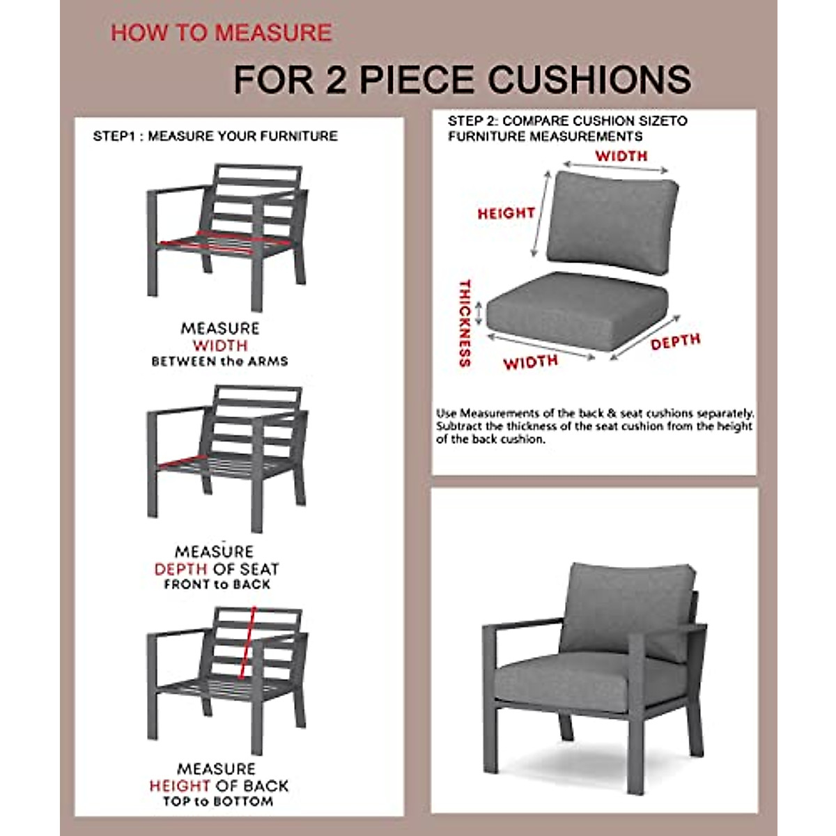 Creative Living Patio 24x24 Replacement Cushions with Decorative Pillows, 10 Piece Set, Navy