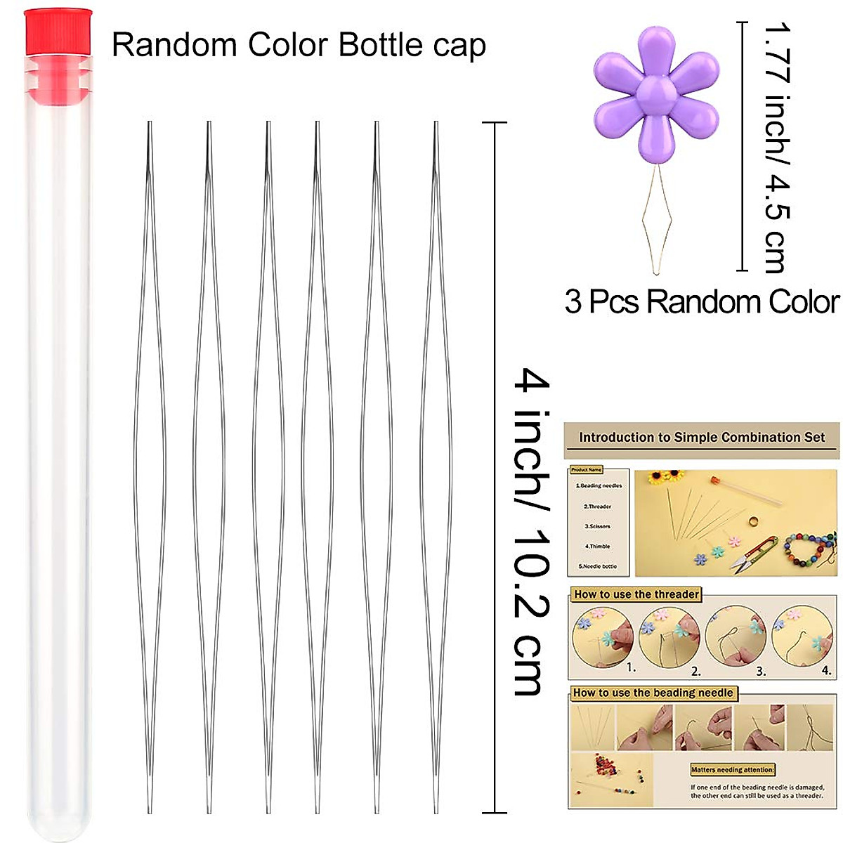 6 Pieces Beading Needles Big Eye Beading Needles Beading Embroidery Stainless Needles with Needle Bottle and 3 Pcs Bead Needle Threader for Jewelry Making (4.01inch)