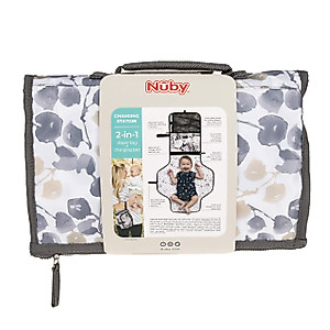 Nuby Portable Baby Changing Pad Station, Quick Wipe Clean Changing Mat with Built-in Pillow, Floral Print