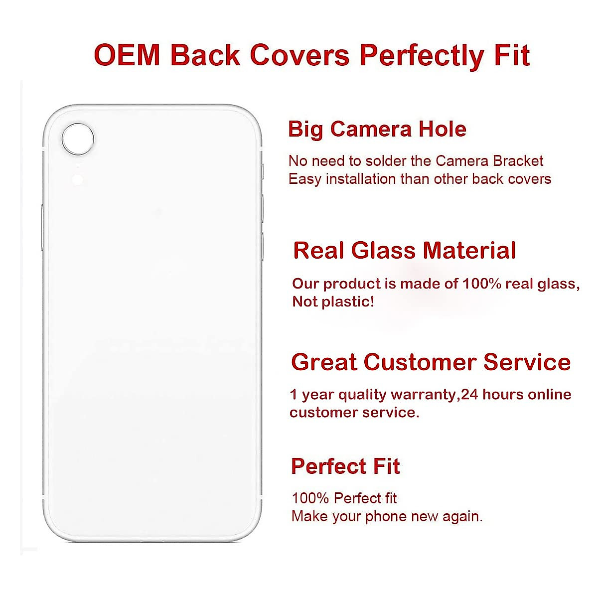 Perzework OEM Rear Back Glass Replacement for iPhone XR with Reparing Toolkit and Pre-Installed Adhesive White