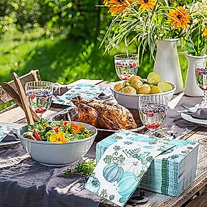 Qilery 200Pcs Thanksgiving Blue Pumpkins Napkins 3 Ply Fall Dinner Paper Guest Napkins Autumn Disposable Paper Napkins Hand Towels for Kitchen Thanksgiving Harvest Farmhouse Party or Event (Rectangle)