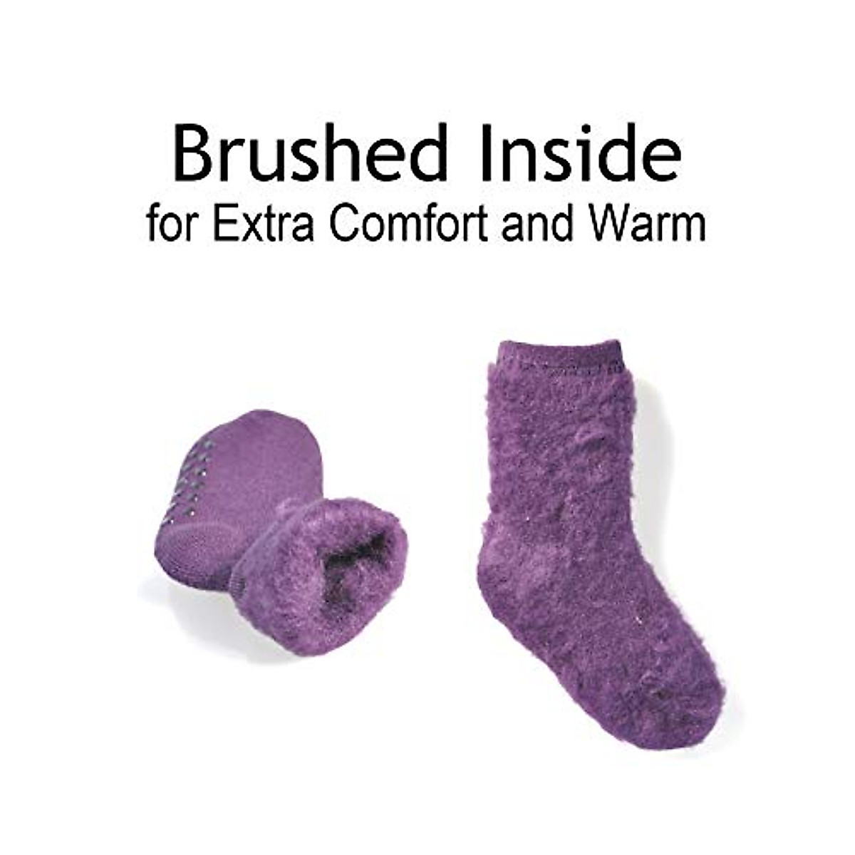 EPEIUS Baby Thermal Socks Toddler Girls Soft Thick Warm Crew Socks with Grip Brushing Inside Non-skid/slip Socks 5 Pair Pack,Black/Blue/Red/Purple/Violet,2-4 Years