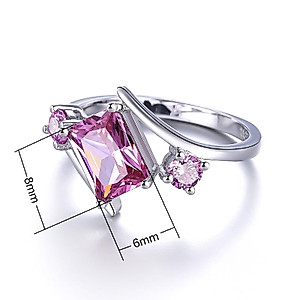 Merthus 5x7mm Radiant Cut Simulated Pink Topaz 925 Sterling Silver Bypass Geometric Ring for Women Size 9
