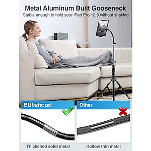 elitehood Tablet Floor Tripod Stand, Stronger Gooseneck iPad Tripod Stand, 72" Adjustable iPad Stand Holder for Stream/Watching, for iPad Pro 12.9, Mini, Air, iPhone and 4.7-13" Tablet and Cellphone