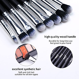 MSQ Eye Makeup Brushes Eyeshadow Makeup Brushes Set with Soft Synthetic Hairs & Real Wood Handle for Eyeshadow, Eyebrow, Eyeliner, Blending (Black, 8PCS)