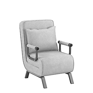 Kazila Convertible Sofa Bed Sleeper Chair, 5 Position Adjustable Backrest, Folding Arm Chair Sleeper Single Chaise Lounger Couch Recliner with Pillow for Home Office (Grey)