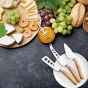 3 Piece Cheese Knife Set for Charcuterie Board, Olive Wood Stainless Steel Cheese Knives, Perfect for Hard and Soft Cheese Slicer and Cutter
