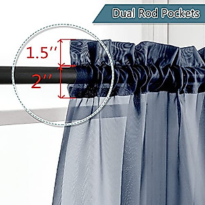 Lecloud Window Treatment Sheer Curtains 120 Inches Long, Basic Rod Pocket Drapes for Living Room Bedroom, Semi Sheer Voile Curtain Panels for Yard Patio Villa Parlor Backdrop, 40" Wx120 L, Navy Blue