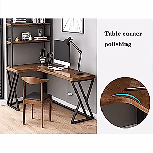Computer Desk/Writing Desk Multifunctional L-Shaped Corner Desk Home Office Desk with 3-Layer Storage Shelves Large Monitor Stand Workstation, Rustic Brown and Black PC Table Study Table