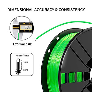 PETG Filament 1.75,Toughness Enhanced Petg Vacuum Sealed,Accuracy +/- 0.02 mm, 1 kg Spool 3D Filament Petg Green