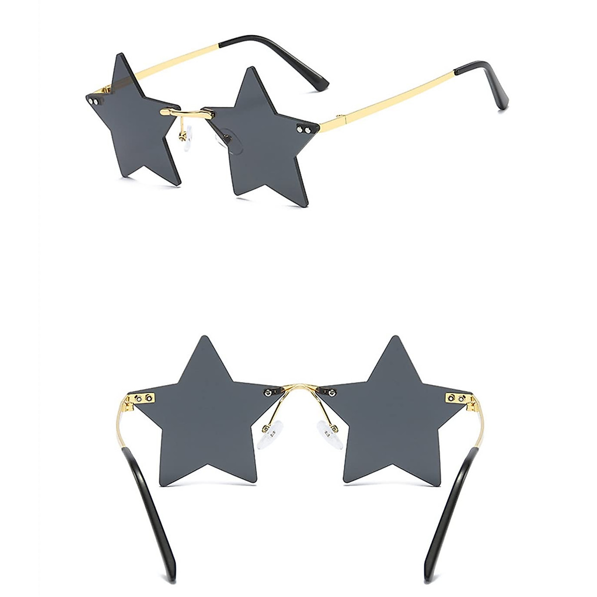 IKUVNA Rimless Star Shape Sunglasses for Women Men Party Streetwear Glasses Trendy Transparent Pentagram Eyewears