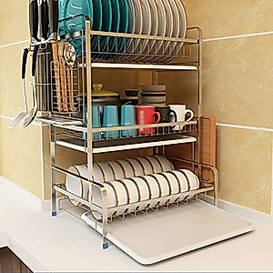 PDGJG 3 Layer Stainless Steel Cutlery Storage Shelf Dish Rack Kitchen Drain Storage Knife Chopping Board Holder Home Supplies
