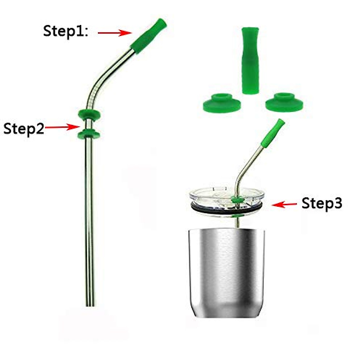 Mini Skater 8Pcs Multi Color Food Grade Silicone Straws Tips Covers and 16Pcs Straw Silencers Anti-scald/Cold Straws Cover for 1/4 Inch Wide (6MM OD) Stainless Steel Straws,8 Colors