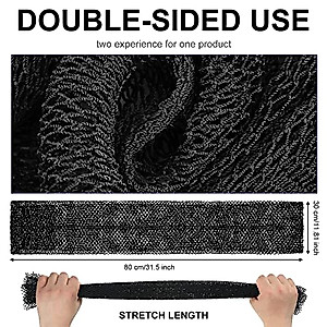 African Long Bathing Net Sponge Long Net Shower Body Scrubber Back Scrubber Skin Smoother Net Bathing Sponge for Daily Use or Stocking Stuffer (Black)