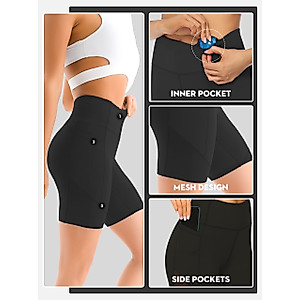 VOEONS Workout Shorts Women Mesh High Waist Spandex Biker Shorts Gym Yoga Compress Shorts for Women Black