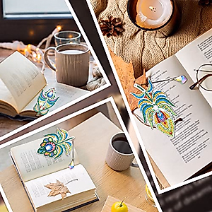 6 Pcs Diamond Painting Bookmarks Kit 5D DIY Feather Rhinestones Bookmark for Kids Adults PVC Art Bookmarks with Crystal Pendant for Crafts School Beginner Office Home, 6 Styles (Exotic)