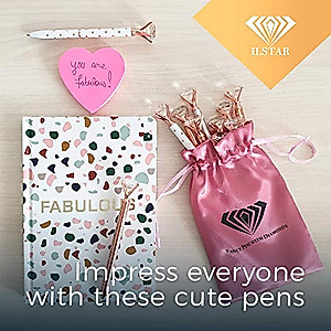 12 Big Diamond Ballpoint Pens Rose Gold – 12 Ink Refills Black & Blue, Fancy Gift Bag for Women Girls Bridesmaid Coworker, Top Cute Office Supplies Cool School Crystal Bling Jewel Writing Pen Bulk Set