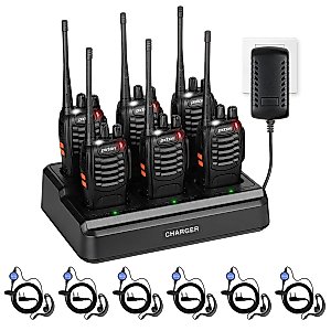 pxton walkie talkies for Adults Long Range with Upgraded Earpiece,radios walkie talkies Rechargeable Portable Two Way Radios with 6 Way Multi Gang Charger and Li-ion Battery (6 Pack).