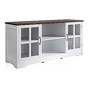 BELLEZE Modern 52 Inch Traditional TV Stand & Media Entertainment Center Console Table for TVs up to 55 Inch or Sideboard Buffet with Wood Glass Storage Cabinets - Cori (White)