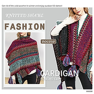 BOCOSO Knit Shawl Wraps Poncho Cape for Women, Ladies Knitted Cardigan Kimono with Fringe for Fall Winter