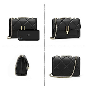 Nother Crossbody Bags for Women Quilted Shoulder Purses and Handbags Lattice Texture with Chain Strap (Black)