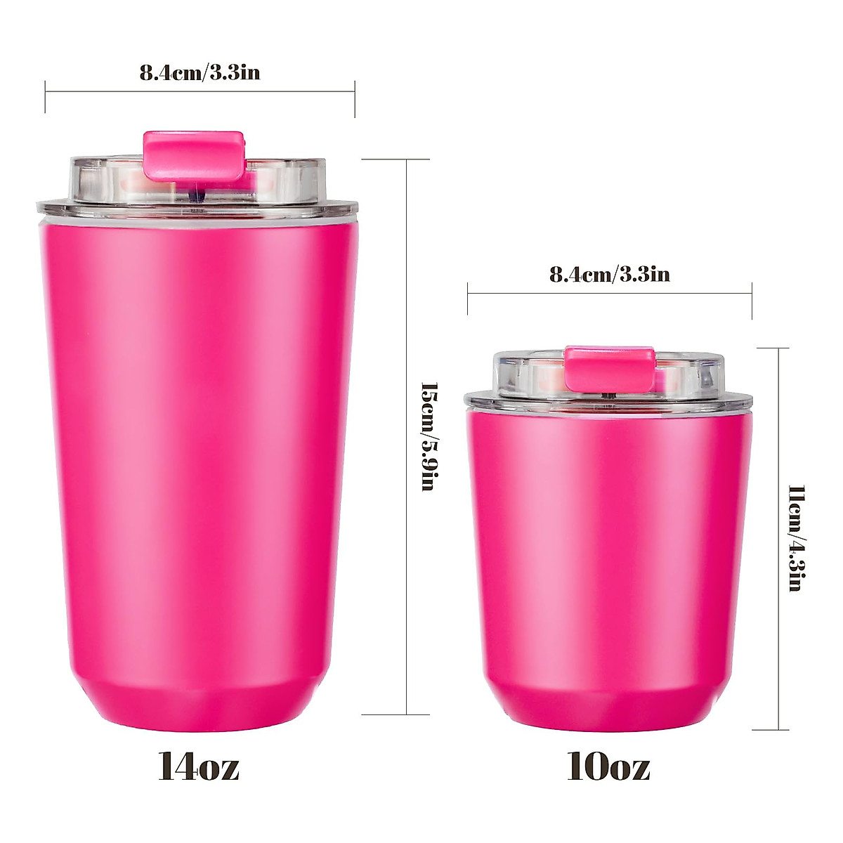 Puraville Insulated Tumblers with Lid, 14 oz Travel Coffee Mug Stainless Steel Vacuum Cup, Leak Proof Reusable Double Walled Coffee Tumbler for Iced and Hot Drinks, Fuchsia