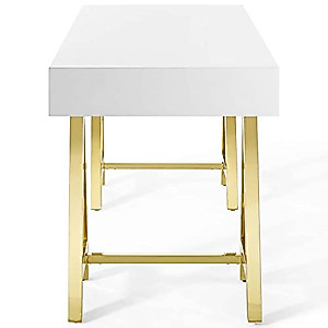 Modway Jettison Office Desk, Gold White