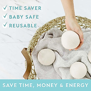 Wool Dryer Balls 6-Pack, XL Size, 100% New Zealand Wool, Reusable and Handmade. Natural Fabric Softener, Reduce Wrinkles and Decrease Drying Time (White)