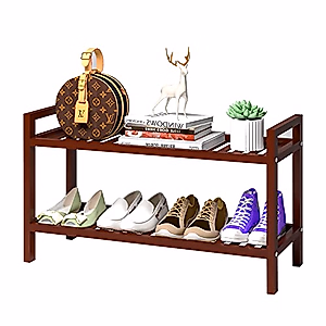 ZRWD Wood Shoe Rack, 2 Tier Stackable Shoe Rack, Small Shoe Rack Storage Organizer for Closet, Entryway, Hallway, Living Room, Balcony