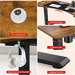 Adjustable Standing Desk, 55'' x 24'' Electric Height adjustable desk, Ergonomic Home Office Stand up Desk with Wheels, Outlets and Splice Board,2 USB Ports,3 Power Outlets,4 Caster(Brown Arc)