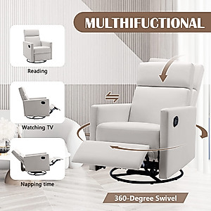 Modern Upholstered Rocker Chair Plush Seating Glider Swivel Recliner Chair, Recliners Can Rotate 360°and Support 3 Adjustment Angles, Suitable for Living Rooms, Bedrooms, Apartments, Etc (Beige)