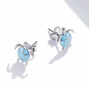 Sea Turtle Stud Earrings for Women: 925 Sterling Silver Turtle Opal Earrings Hypoallergenic Studs Earrings Cute Beach Ocean Jewelry Turtle Gifts