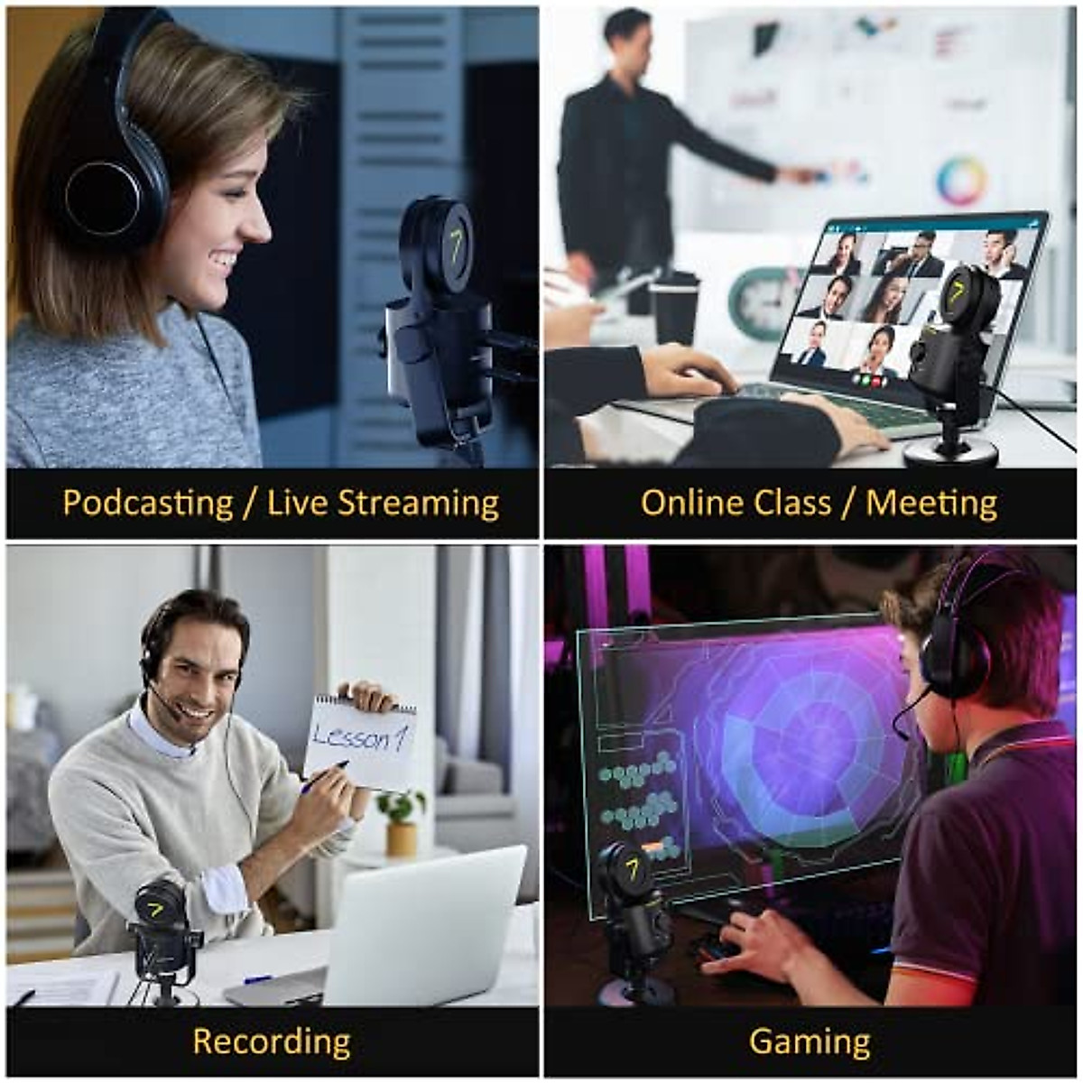 7RYMS USB Microphone Cardioid Condenser Gaming Mic Metal Large Diaphragm Microphone for PC, Computer, Laptop, PS4/5 with Built-in Pop Filter Desk Stand for Podcasting, Streaming, ASMR (SR-USB Mini)