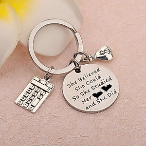 BEKECH Accountant CPA Gift Calculator Charm Keychain She Believed She Could So She Did Keychain Accounting Jewelry Accountant Gift CPA Coworker Gift CPA Graduation Gift (silver)