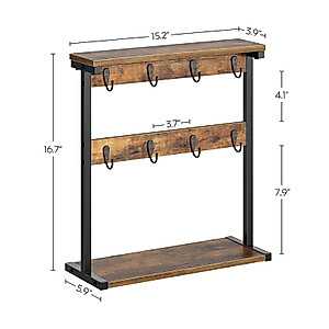 YATINEY Coffee Mug Holder for Counter, 2 Tier Mug Tree Rack, with 8 Hook and 2 Open Shelves, Vintage Mug Holder Stand for Home Kitchen, Rustic Brown MH43BR