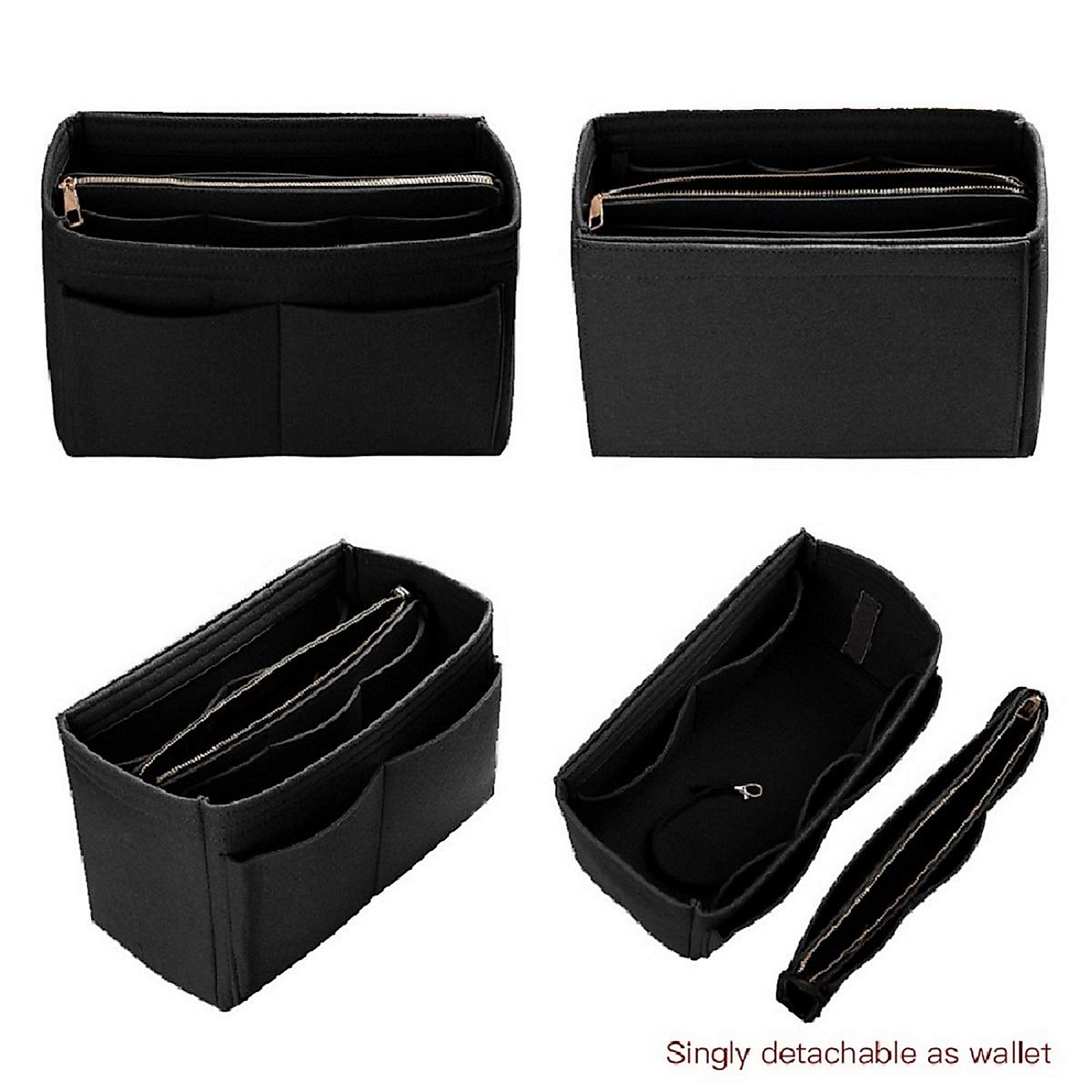 ZTUJO Purse Organizer Insert, Felt Bag Organizer with Metal Zipper, Handbag & Tote Shaper, For Speedy Neverfull Tote, 7 Sizes(Slender Medium, Black)