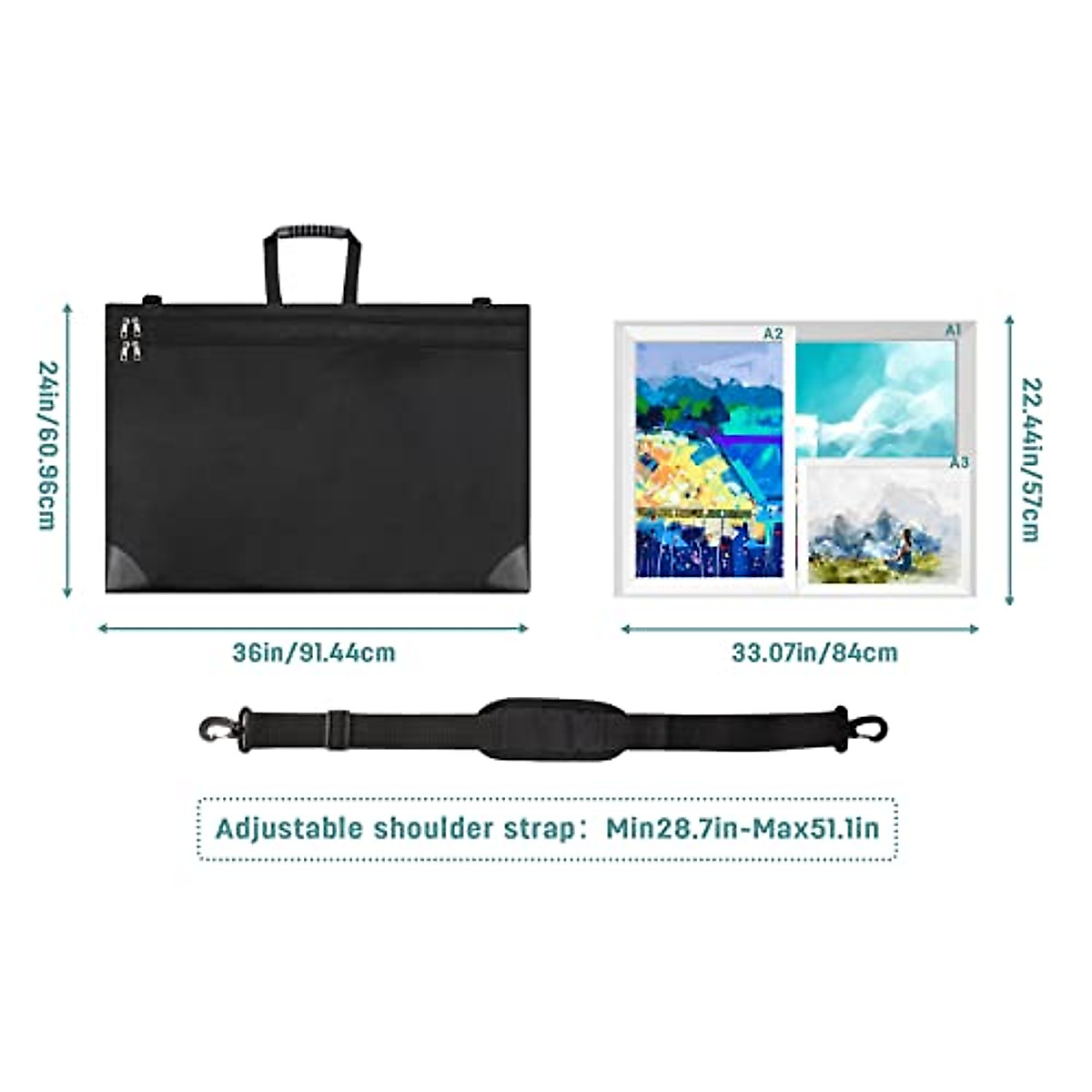 EUYZOU Art Portfolio Case, 24" x 36",Large Art Storage Folder with Handle, Poster Board Storage Bag, Art Carrying Tote Bag with Adjustable Shoulder Strap for Artwork