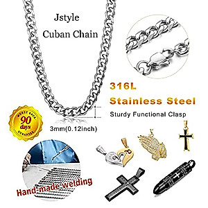 Jstyle 3Pcs 3mm Curb Cuban Link Chain for Men Stainless Steel Chain Necklaces for Men 18K Gold/Black/Silver Mens Chain Necklaces Set Hip-Hop Jewelry for Men 20 Inch