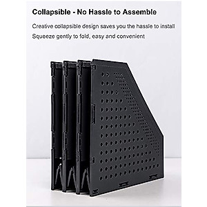 Leven Collapsible Magazine File Holder/Desk Organizer for Office Organization and Storage with 3 Vertical Compartments, Dark Grey,