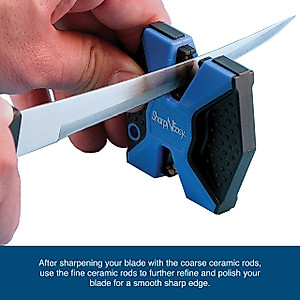 AccuSharp 2-Step Knife Sharpener - Sharpens, Restores, & Hones - 2-Step Coarse and Fine Rods for Kitchen Knives & All Types of Blades - Keychain Pull Through Knife Sharpener - Blue