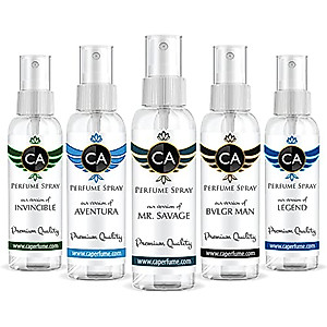CA Perfume 2020 Most Attractive Men  Set Impression of ( Aventura + Mr.Savage + Bvl. Man + Invincible + Legend ) Fragrance Sample Travel Size Parfum Sprayer ( 2 Fl Oz/60 ml) x 5