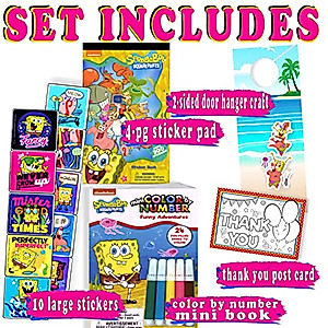 Spongebob Squarepants Stickers Activity Set- Bundle Includes Spongebob Coloring Book, Spongebob Stickers, and Door Hanger Craft, with Thank You Card to Color and Mail
