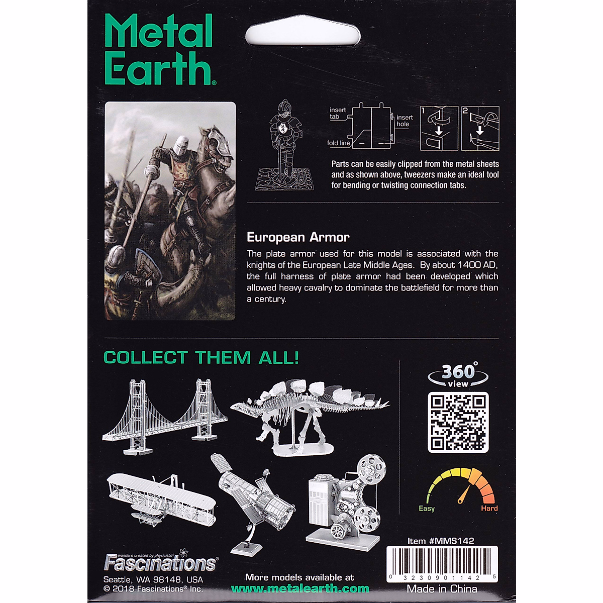 Fascinations Metal Earth European Knight Armor 3D Metal Model Kit