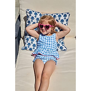 Mud Pie Girls Reversible Swimsuit & Headband Set, Hydrangea/Gingham, 2T