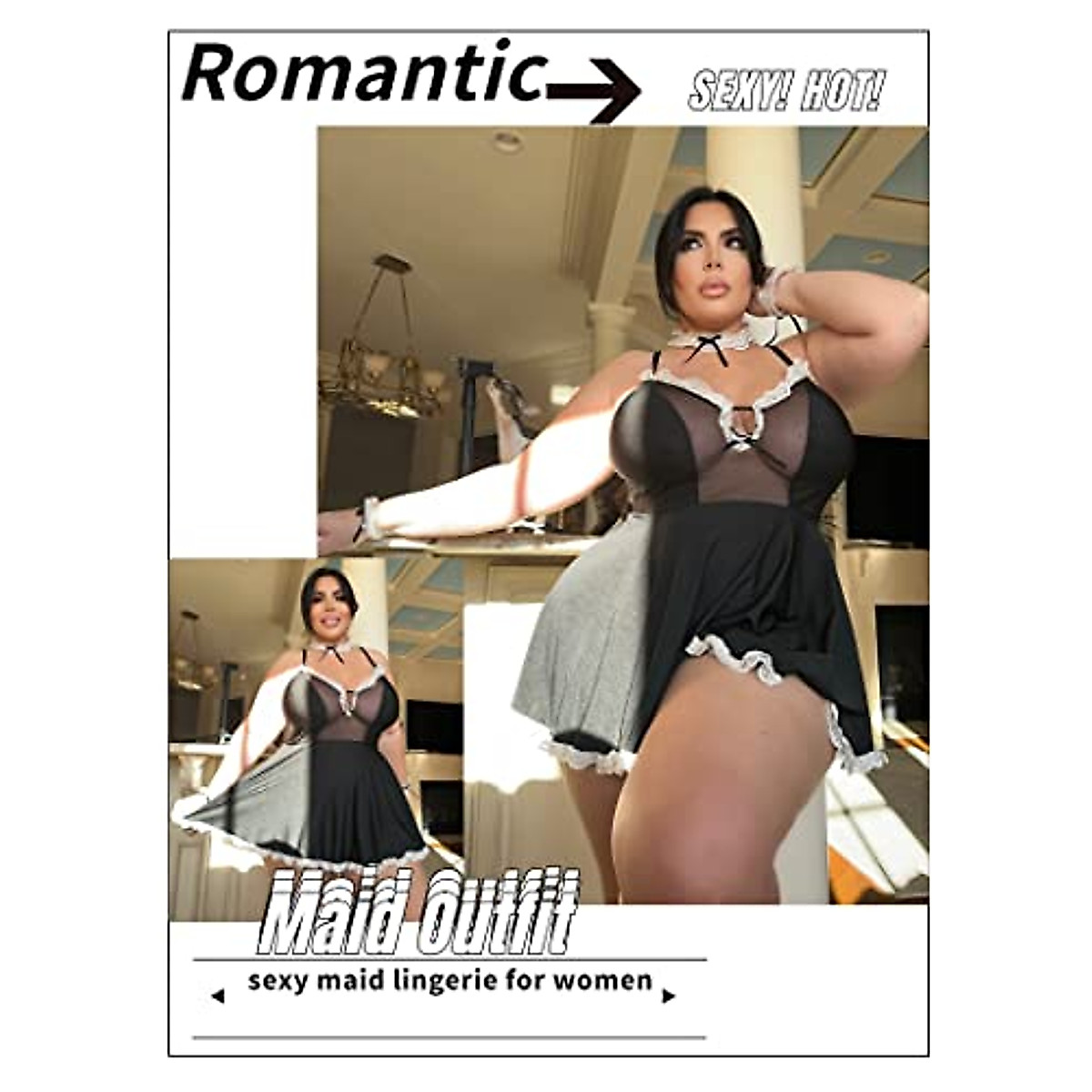 Avidlove Sexy Lingerie for Women Role Play Maid Outfit Cosplay Lingerie Dress Naughty Lace Babydolls Lingerie, Black, L