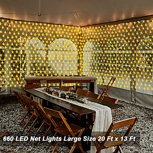 ZAIYW 660 LED Net Lights Outdoor Mesh Lights, 20Ft x 13Ft Large Christmas Net Lights Plug in with Remote Control Timer for Bushes Shrubs Wall Wedding Xmas Tree Decor (Warm White)
