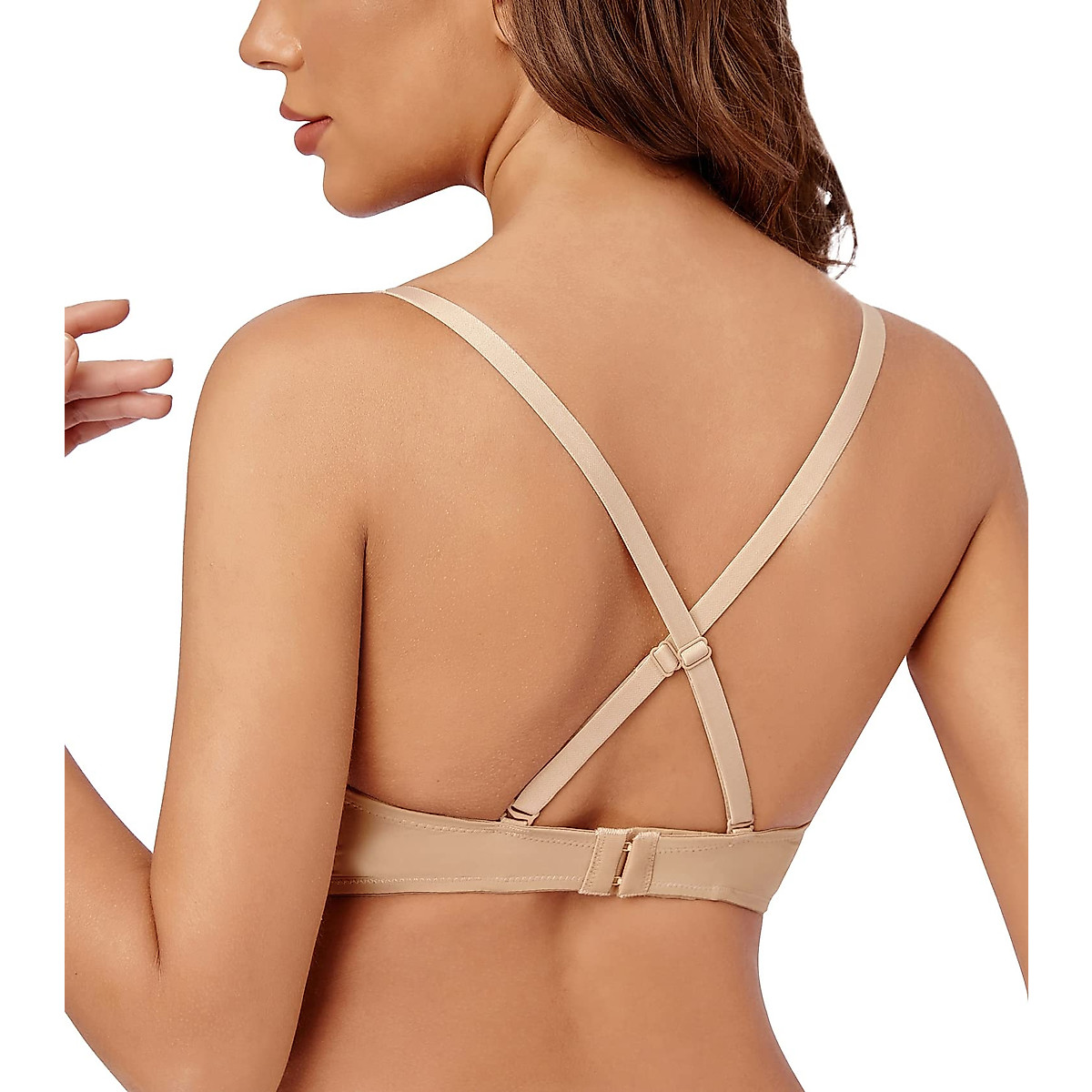 Wekofi Deep V Plunge Bras for Women Convertible Sexy Low Back Invisible Magic Wire Bra(Sand, 38C)