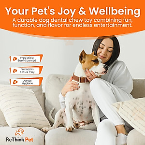 ReThink Pet Treat Dispenser Bone Toy, Beef Flavored Rubber Dog Treat Toy, Floatable Dog Enrichment Toys, Refillable Interactive Treat Dispensing Dog Toys for Boredom