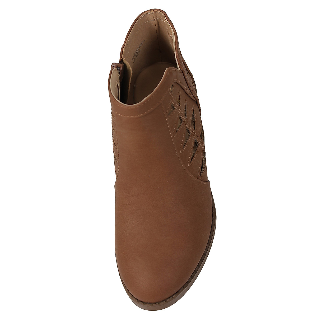 Soda Girl's Triangle Cutout Side Chunky Stacked Heel Ankle Boot (Tan, numeric_2)